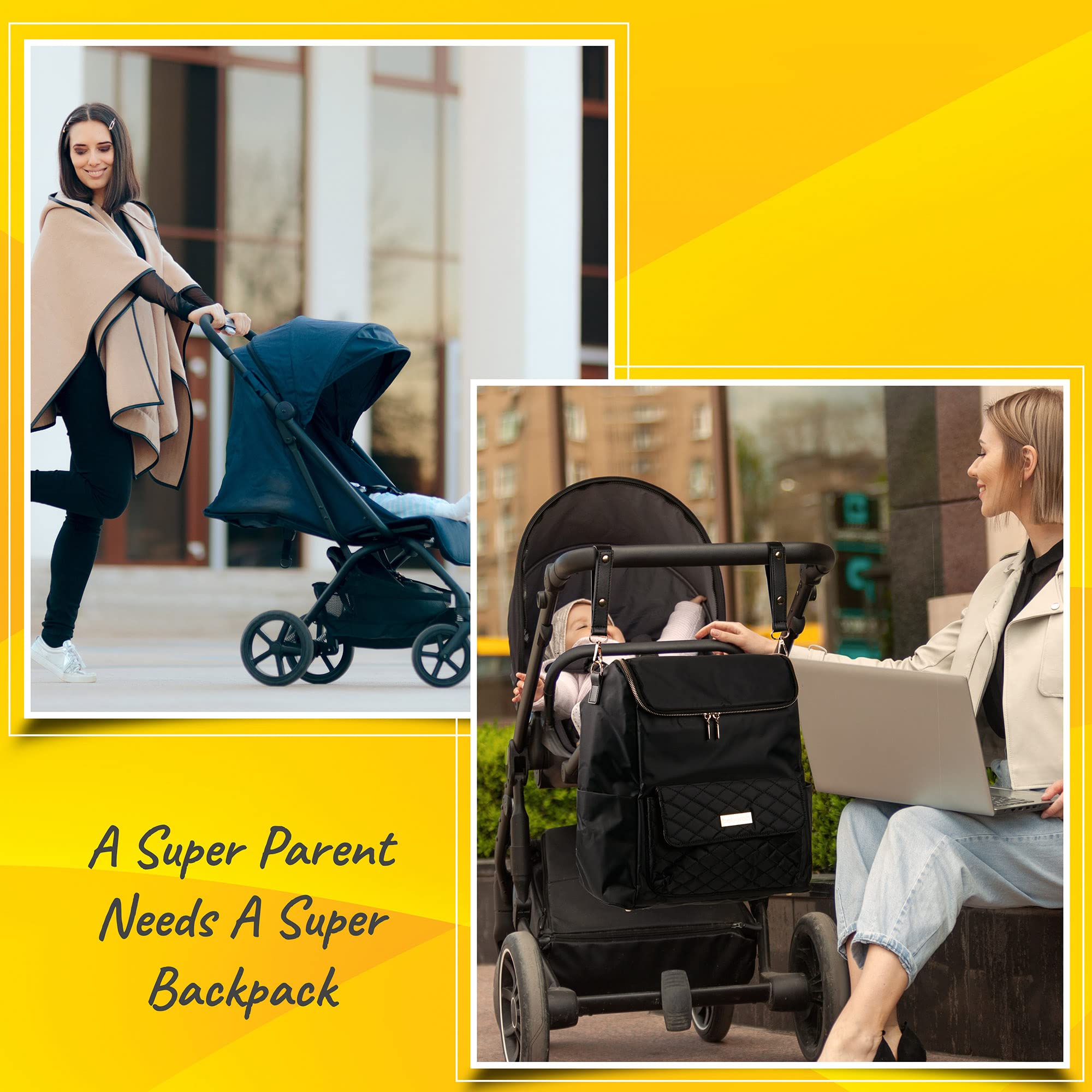 Backpack Diaper Bag in Black - Large Diaper Bag Backpack With Stroller Straps, Changing Pad - Stylish Backpack Diaper Bags for Moms - With Roomy Interior, Inside Pockets