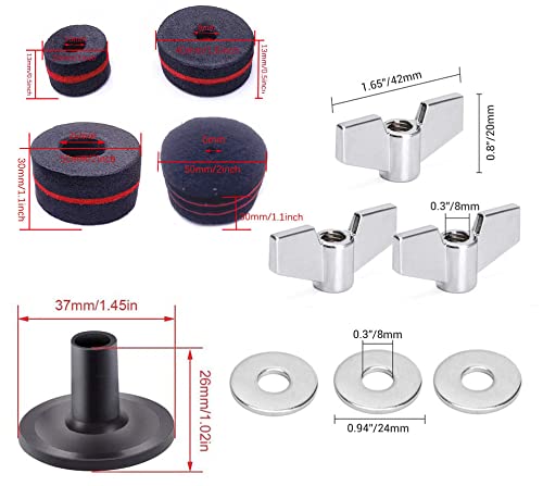 Jiayouy Drum Set Parts Hardware Pack 64pcs Tension Rods(15mm-90mm) Bass Drum Porthole Protector Cymbal Felts Hi-Hat Clutch Washer Sleeves and Base Wing Nuts Cymbal Replacement Accessories