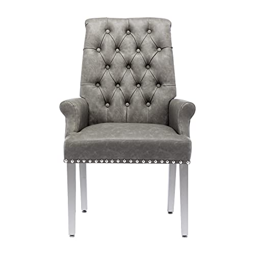 GATOSIG Pu Leather Dining Chairs, Upholstered Tufted Dining Chairs with Stainless Steel Leg, Upholstered Dining Chairs for Kitchen/Bedroom/Dining Room(PU Leather)