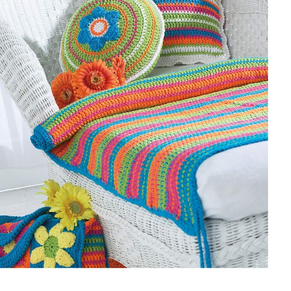 Bernat Handicrafter Cotton Solids Yarn, 1.75 oz, Gauge 4 Medium, 100% Cotton, 6-Pack Hot Purple, Red, French Blue, Hot Orange, Pale Yellow, Emerald with 3 Color Patterns