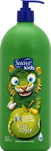Suave Kids 3-in-1 Shampoo, Conditioner, Body Wash For Tear-Free Bath Time, Silly Apple, Dermatologist-Tested Kids Shampoo 3-in-1 Formula 40 oz