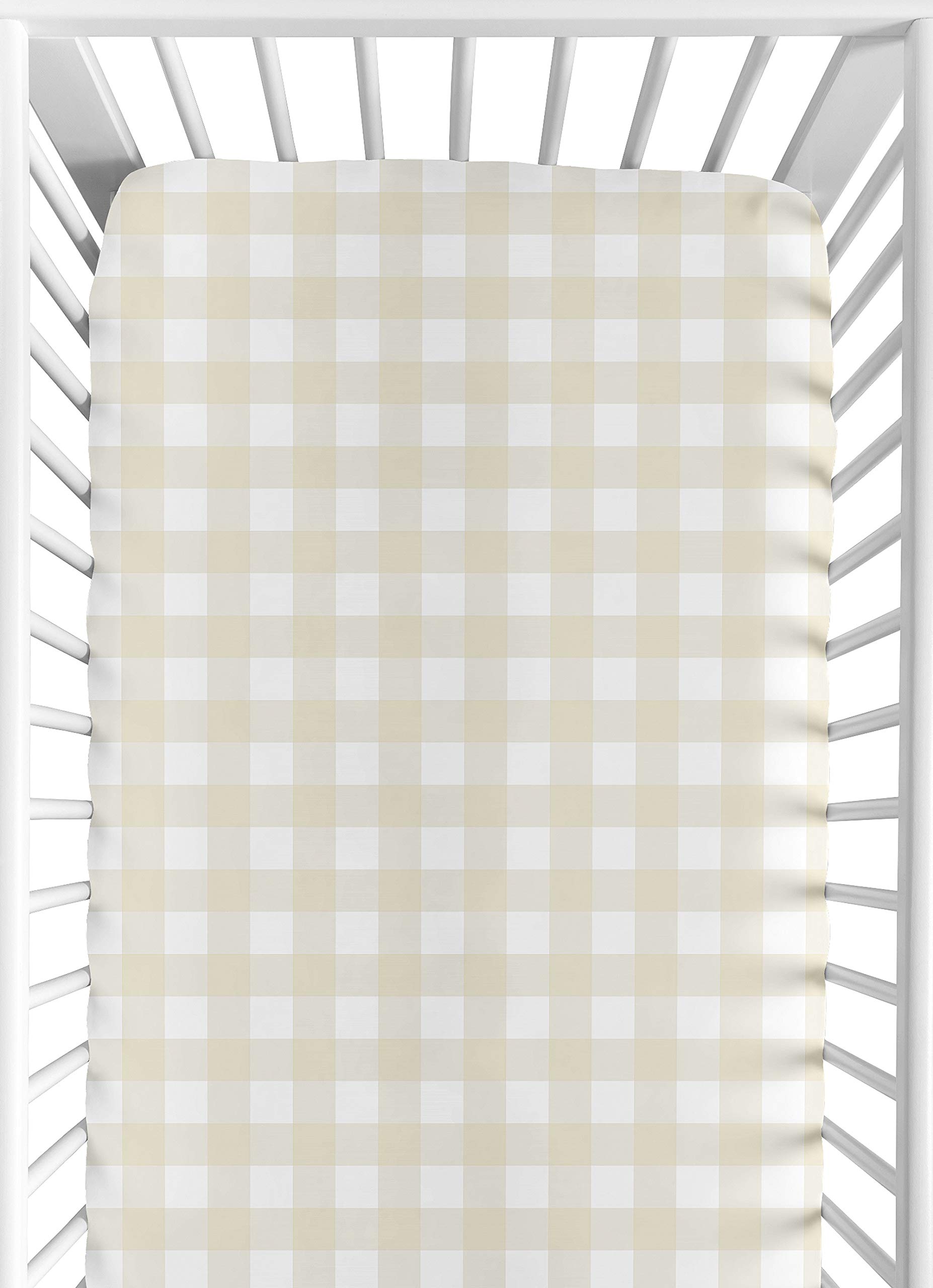 Sweet Jojo Designs Beige and White Buffalo Plaid Check Baby or Toddler Fitted Crib Sheet for Woodland Camo Collection