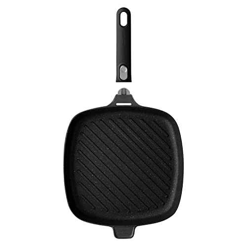 Berghoff GEM Non-Stick Cast Aluminum Grill Pan 11" 3.4 qt. Square Stay-Cool, Detachable Handle Ferno-Green, PFOA Free Coating Induction Cooktop Fast Heating Oven Safe