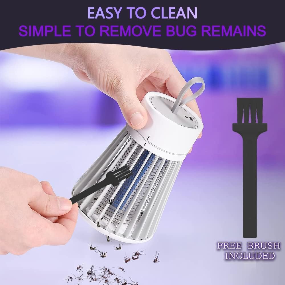 Bug Zapper Indoor Outdoor,Electric Mosquito Zapper with USB Rechargeable Fly Zapper with Security Grid and Brush,Mosquito Trap Gnats Ants Spider Bug Killer for Home Camping Yard,White