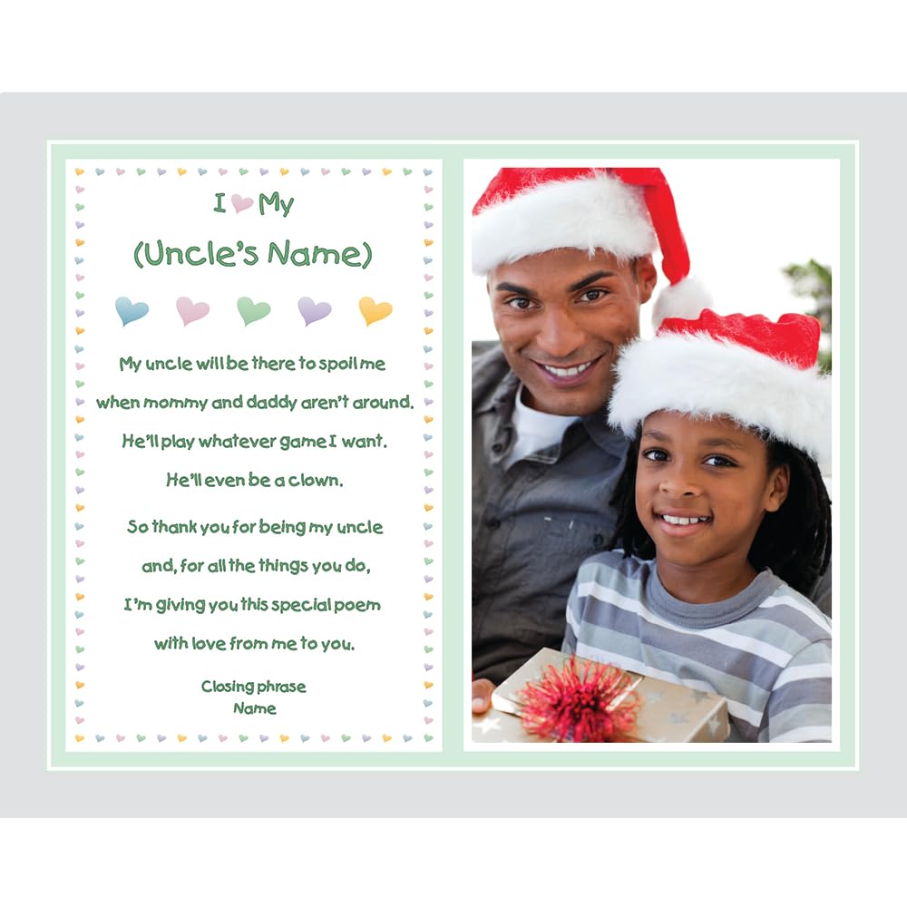 Sweet Uncle Personalized Poem from Niece or Nephew, 8x10 Inch Print with Names and Photo