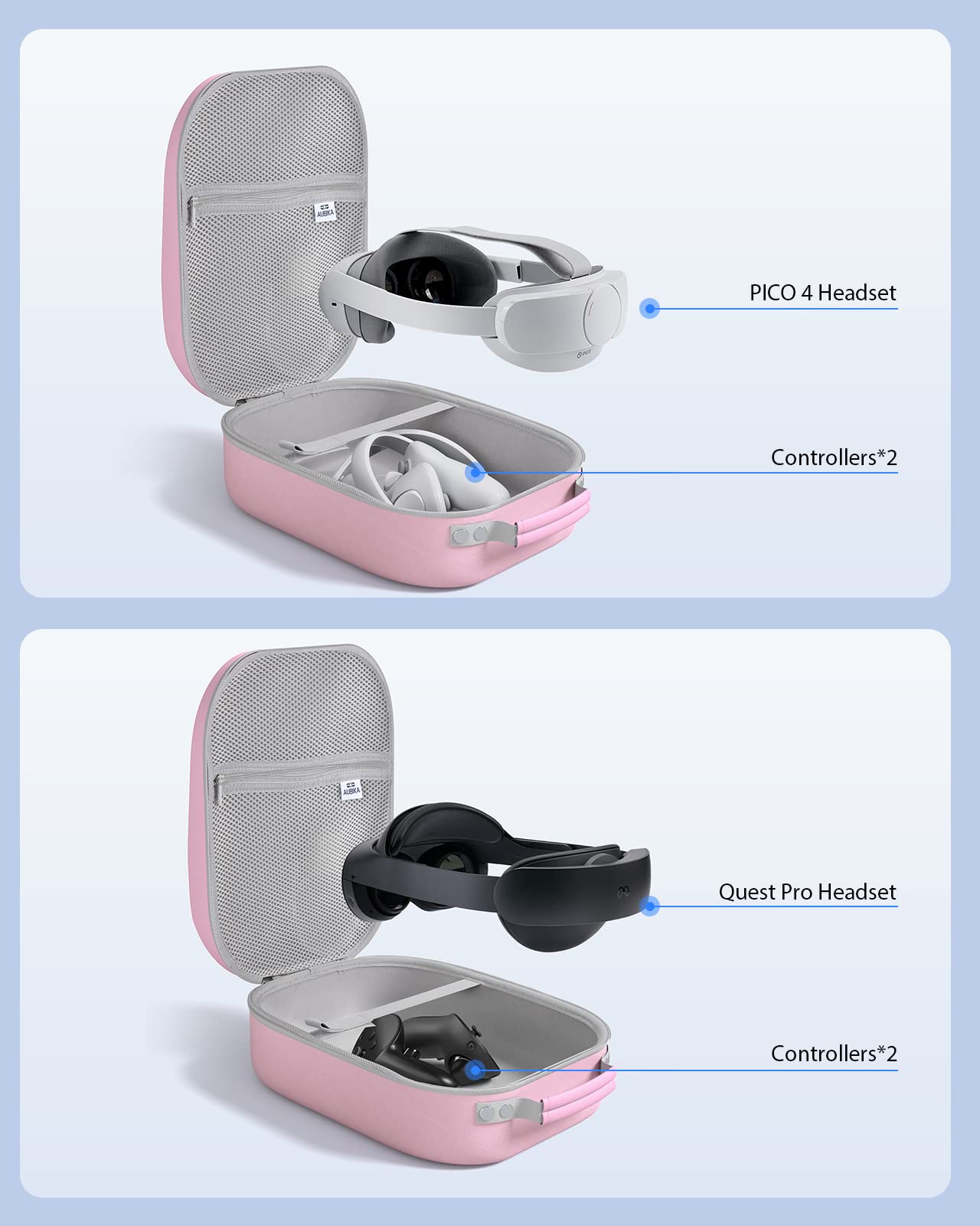 Aubika Pink Carrying Case for Meta Quest 3S/Quest 3/Oculus Quest 2/Pico 4/Quest Pro/Vision Pro, Compatible with Elite/Battery Headset Strap Accessories, Hard Travel Case