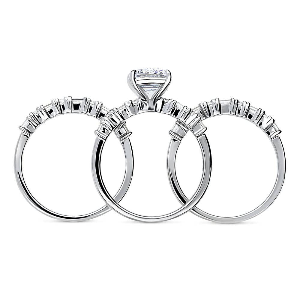 BERRICLE Sterling Silver Solitaire Wedding Engagement Rings 2.1 Carat Emerald Cut Cubic Zirconia CZ Art Deco Ring Set for Women, Rhodium Plated Size 9