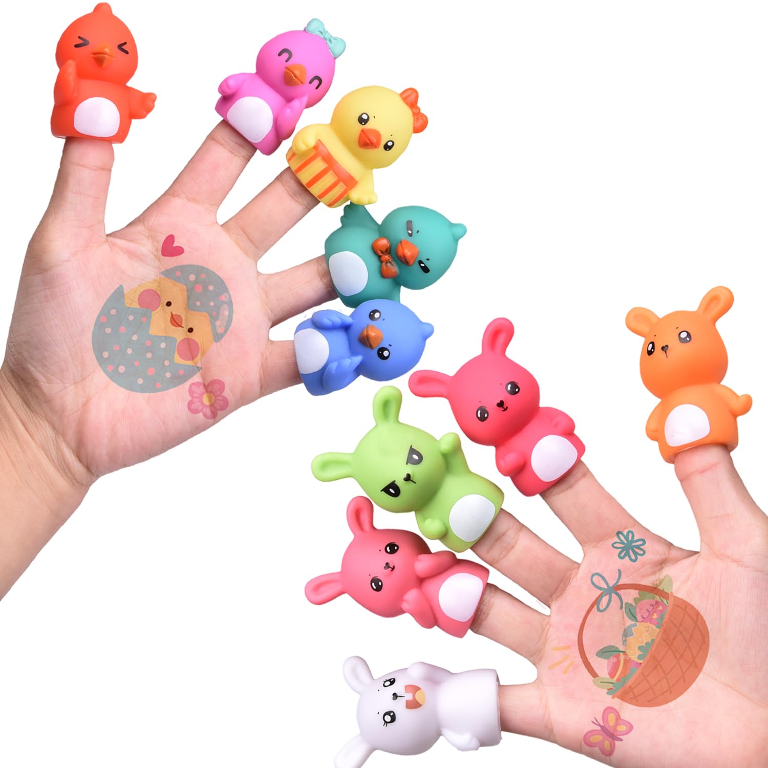 FUN LITTLE TOYS 10 PCS Bunny Chick Finger Puppet for Easter Basket Stuffers, Include 5 Bunnies & 5 Chicks