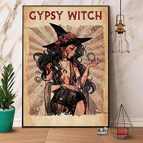 Witch Gypsy Witch Metal Tin Sign Art Tin Sign Metal Plaque Retro Girl Home Bar Shabby Chic Wall Decoration 8x12 Inch