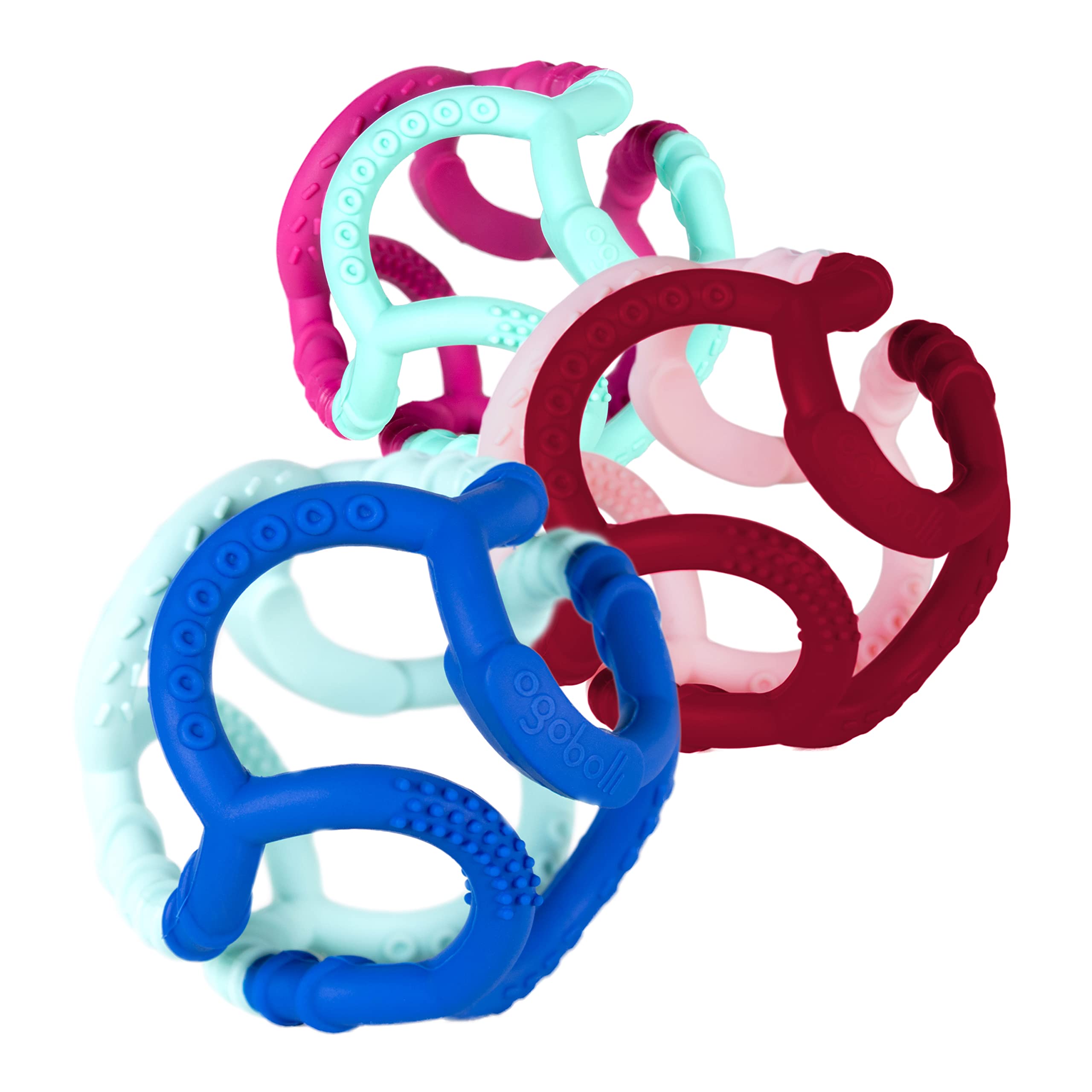 OgoBolli Gummi Teething Ring Textured Sensory Ball Toy for Babies & Toddlers - Stretchy, Soft Non-Toxic Silicone - Age 6+ Months - Blue Blueberry