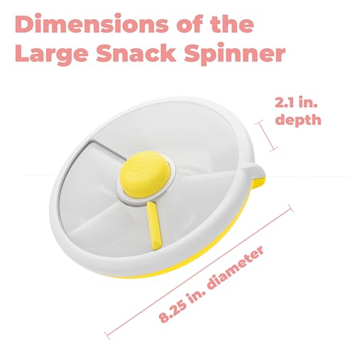 GoBe Kids Large Snack Spinner Bundle with Hand Strap and Sticker Sheet - Reusable Snack Container with 4 Compartment Dispenser & Sliding Door | BPA and PVC Free | Dishwasher Safe | No Spill, Leakproof