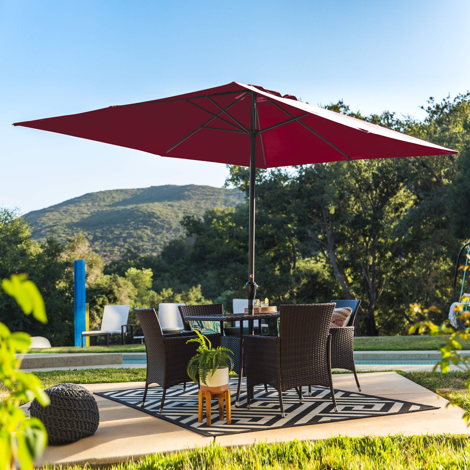 Best Choice Products 8x11ft Rectangular Patio Market Umbrella w/Rust-Resistant Frame, Hand Crank, Fade-Resistant 210G Polyester Fabric, and Wind Vent, Burgundy