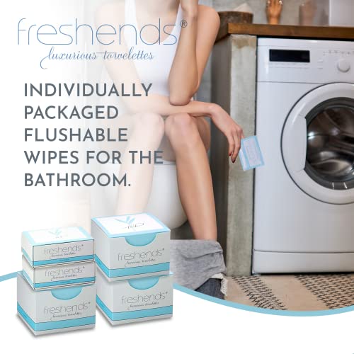 Freshends Luxurious Towelette Bundle β Makeup Remover, Hotel Bathroom Amenities, Air BNB Needs, Individually Packed Guest Bathroom Essentials for Clubs, Restaurants, Bars, Weddings 100 Bulk Pack, Blue