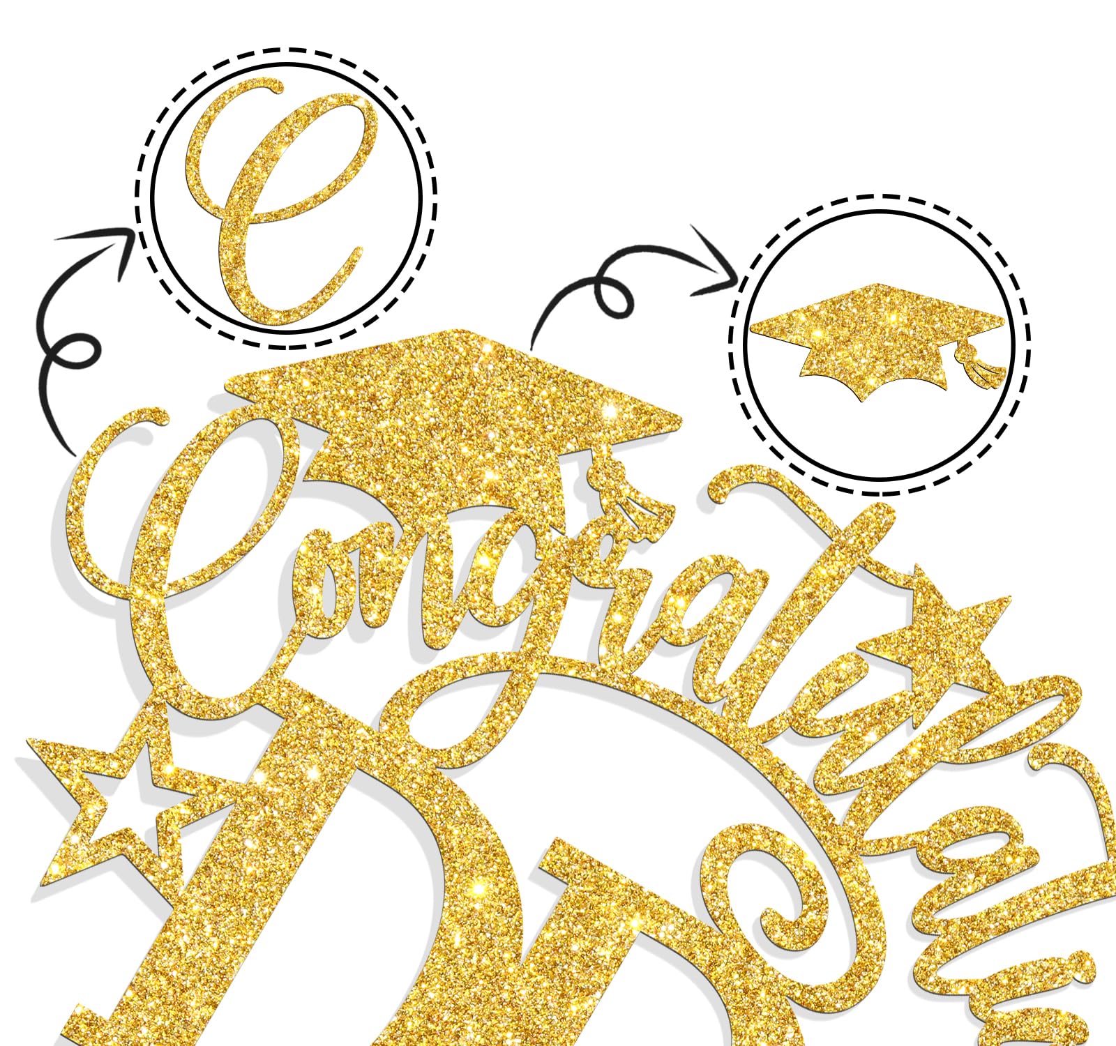 Congratulations DR Cake Topper, Congrats Grad/Doctoral Degree Cake Decor, Class of 2024 Graduation Party Decorations Supplies, Gold Glitter