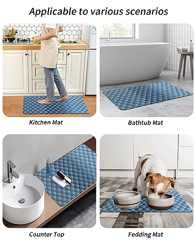 Gradient Blue Bath Mat for Tub,Non Slip Bathroom Floor Runner Rug Quick Dry & Absorbent Diatomaceous Earth Kitchen Shower Sink Washable Doormat,Modern Geometry Minimalist Fish Scale Lattice 20"x32"