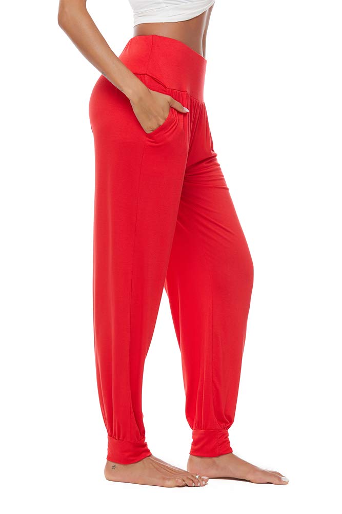 AvaCostume Women's Loose Yoga Harem Workout pants with Pockets Red S