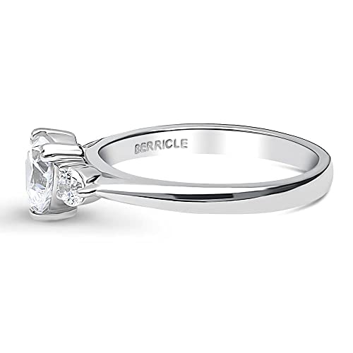 BERRICLE Sterling Silver 3-Stone Wedding Engagement Rings Cubic Zirconia CZ Heart Promise Ring for Women, Rhodium Plated Size 7
