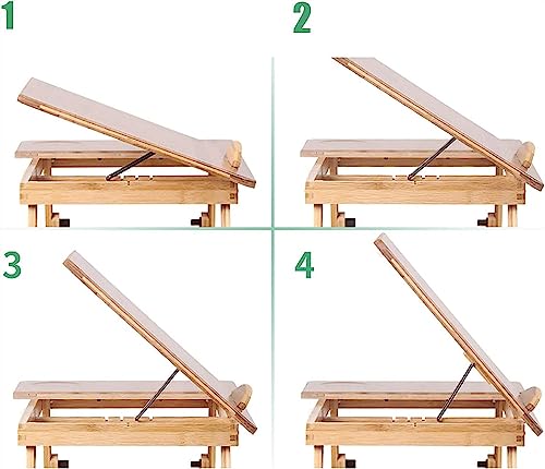 GRALES Laptop Bed Table Portable Folding Adjustable Small Table Computer Notebook Desk Bed with Drawer for Eating Breakfast Reading Foldable Computer Desk