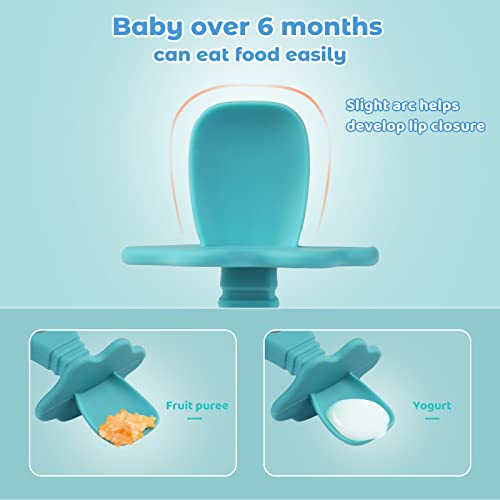 Baby Spoons - First Stage Toddler Utensils - Baby Led Weaning Spoons - Food Grade Soft Silicone Anti-Choke, Self Feeding Set