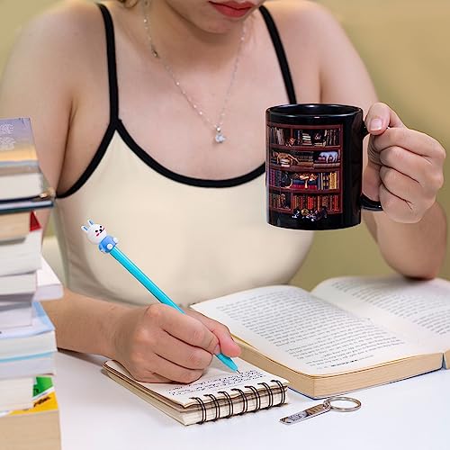 Kovan Library Bookshelf Mug Book Lovers Coffee Mug Library Mug for Cat and Book Lover Book Coffee Mug Book Mug Bookworm Mug Book Club Cup - Gifts for Readers Bookish Black Mug 11Oz With Keychain