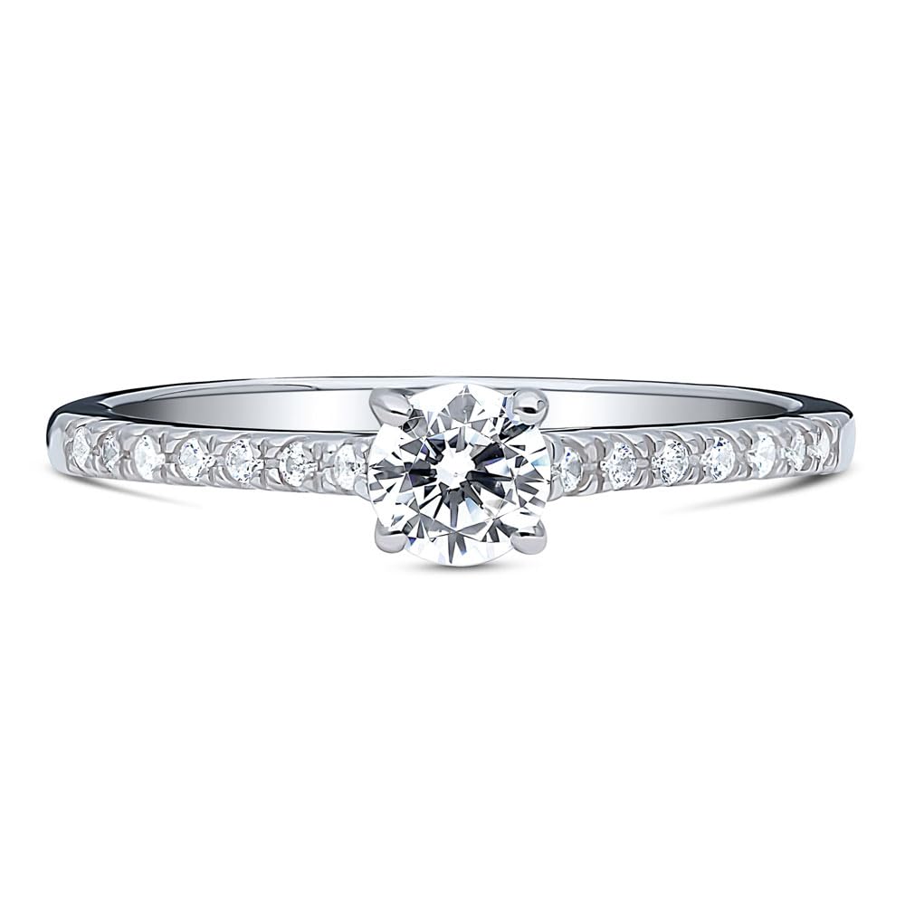 BERRICLE Sterling Silver Solitaire Wedding Engagement Rings 0.35 Carat Round Cubic Zirconia CZ Promise Ring for Women, Rhodium Plated Size 4