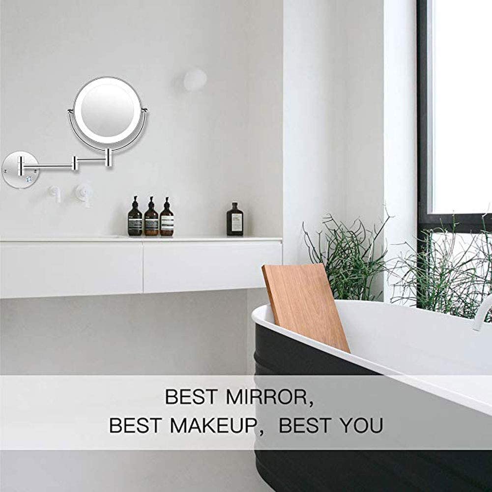 CZQ Makeup Mirror Wall Mount LED, 10X Magnification, 360°Swivel 12" Extension Two-Side Retractable Makeup Mirror for Bathroom Bedroom,8.5 Inch