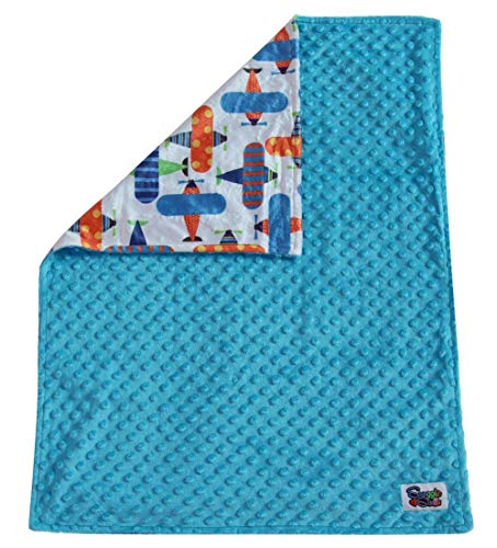 Snuggle Stuffs Unisex Baby Reversible Minky Dot Stroller Blanket (Choose Color) (Airplane/Turquoise)