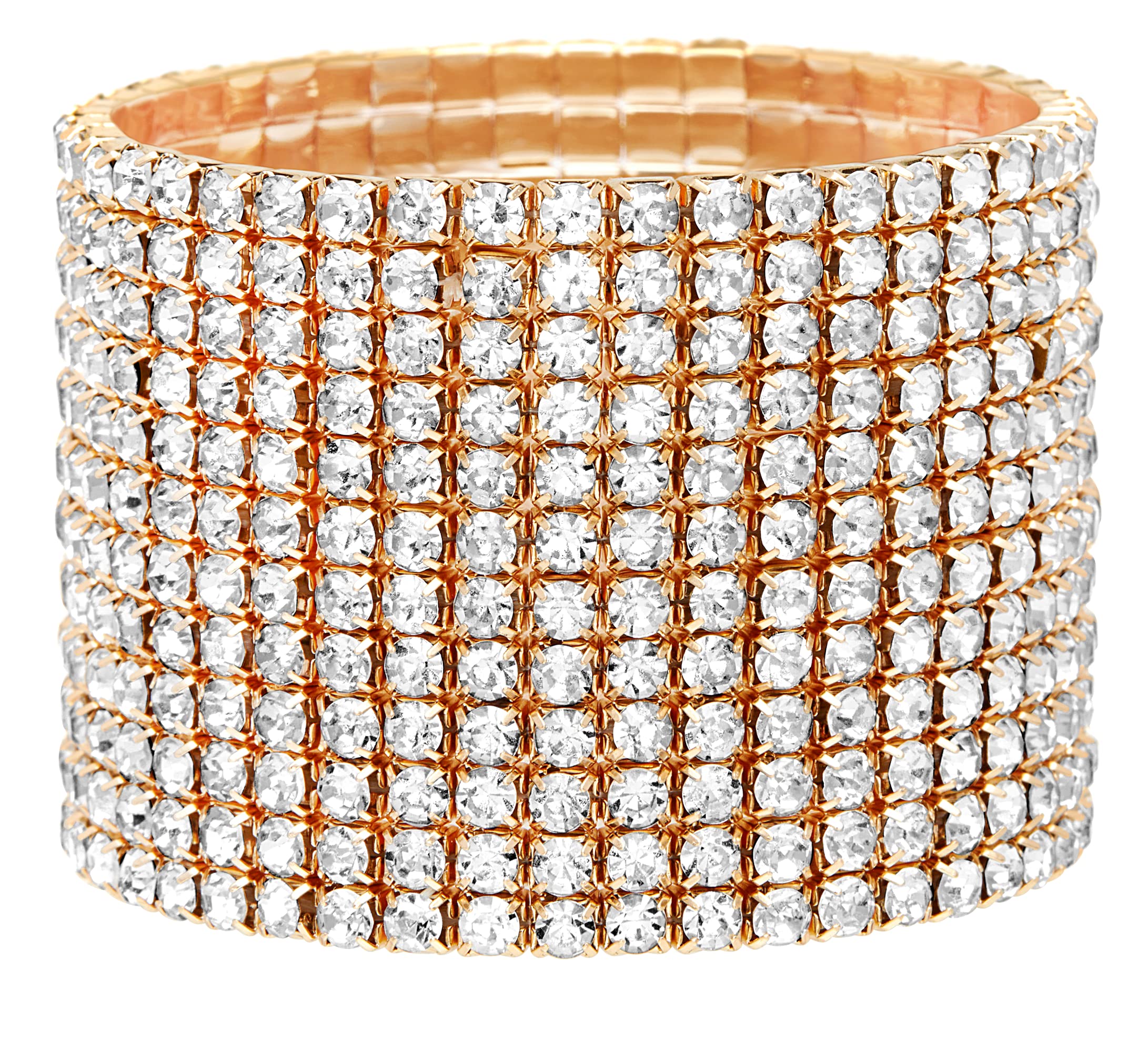 Badgley Mischka Women's Bracelet - 12 Strand Wide Crystal Studded Bridal Statement Stretch Wristband Cuff Wrap, Pink
