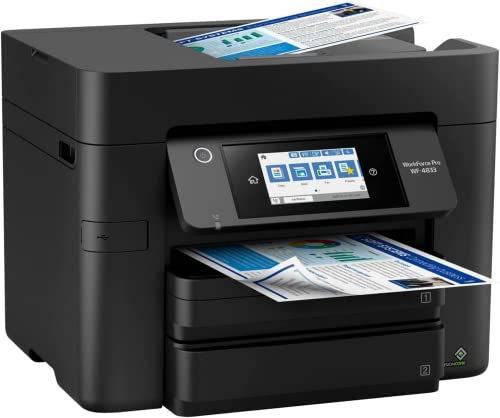 EpsonWorkforce Pro WF-4833 Color Inkjet Printer - Wireless All-in-One, Print, Scan, Copy, Fax - Ethernet, 25ppm, Auto 2-Sided Printing, 50-Sheet ADF - High Productivity Quality, Nowco Cloth