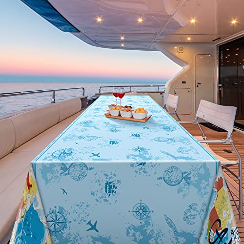 Frienda 3 Pcs Adventure Awaits Tablecloth Bon Voyage World Map Tablecloth Plastic Adventure Disposable Table Cover for Travel Retirement Wedding Graduation, 108 x 54 Inches, Blue