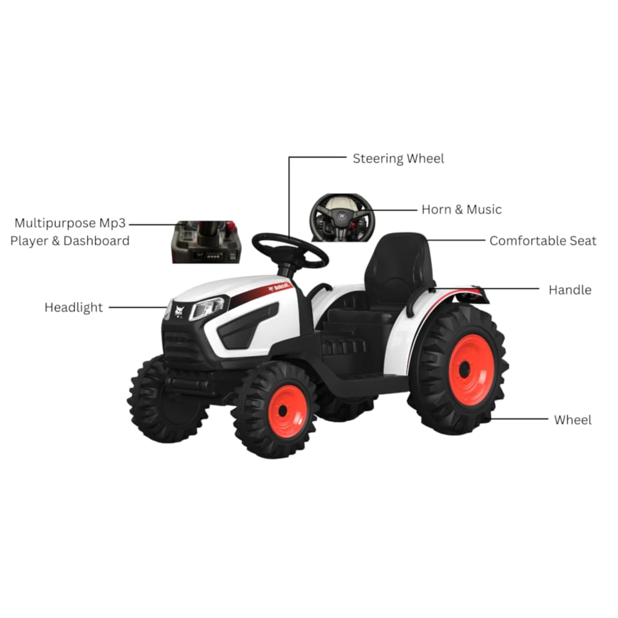 Best Ride On Cars Officially Licensed Bobcat Farm Tractor 12V Battery Powered Ride On for 3-6 Years Old - Kids' Electric Vehicles with Dual Speed Mode, Functional LED Lights & MP3 Player