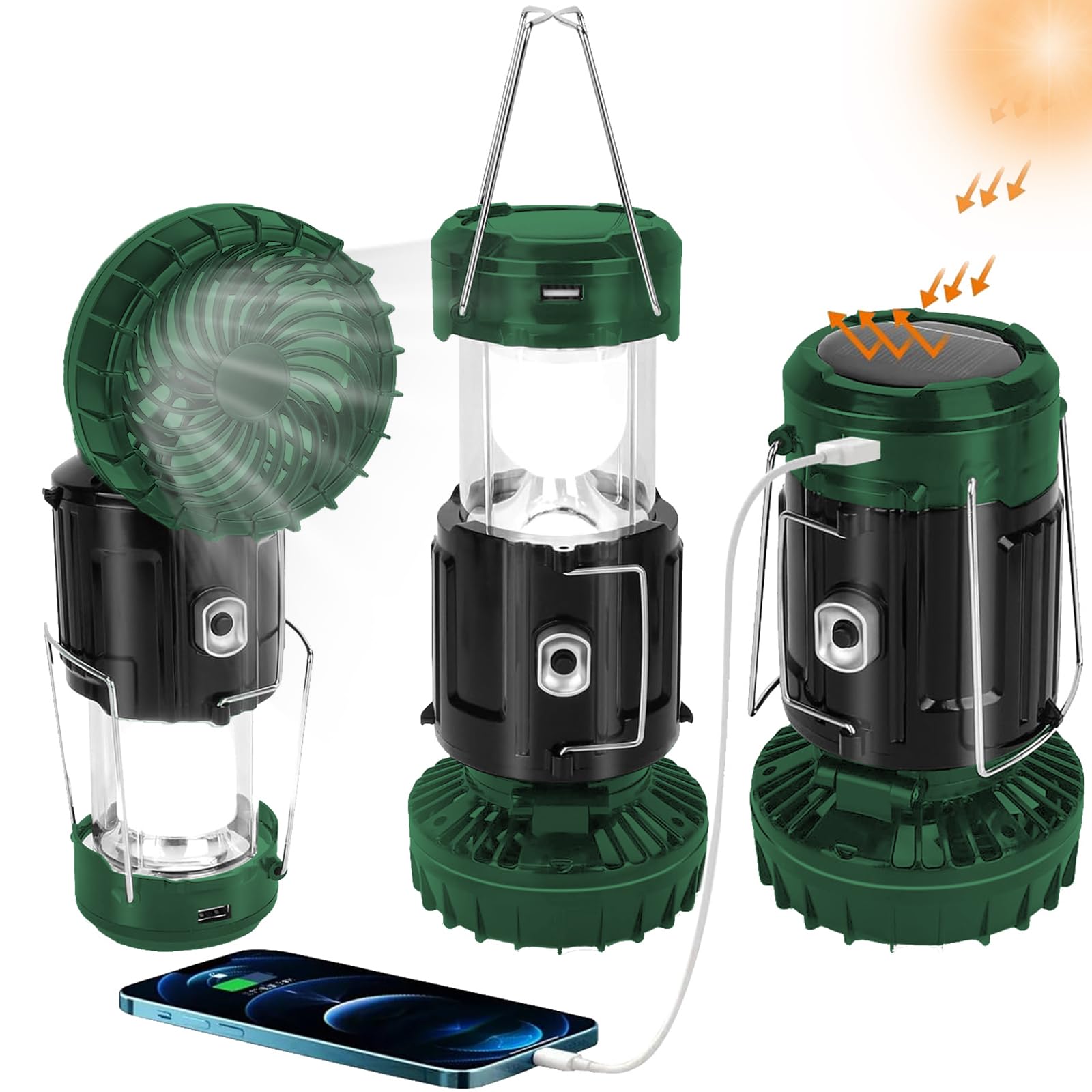 BUGPASS 3 in 1 Portable Lantern - Collapsible Lightweight Camping Lantern for Power Outages Solar Flashlight Survival Kits for Indoor Outdoor Tent Home Emergency Essentials Hiking