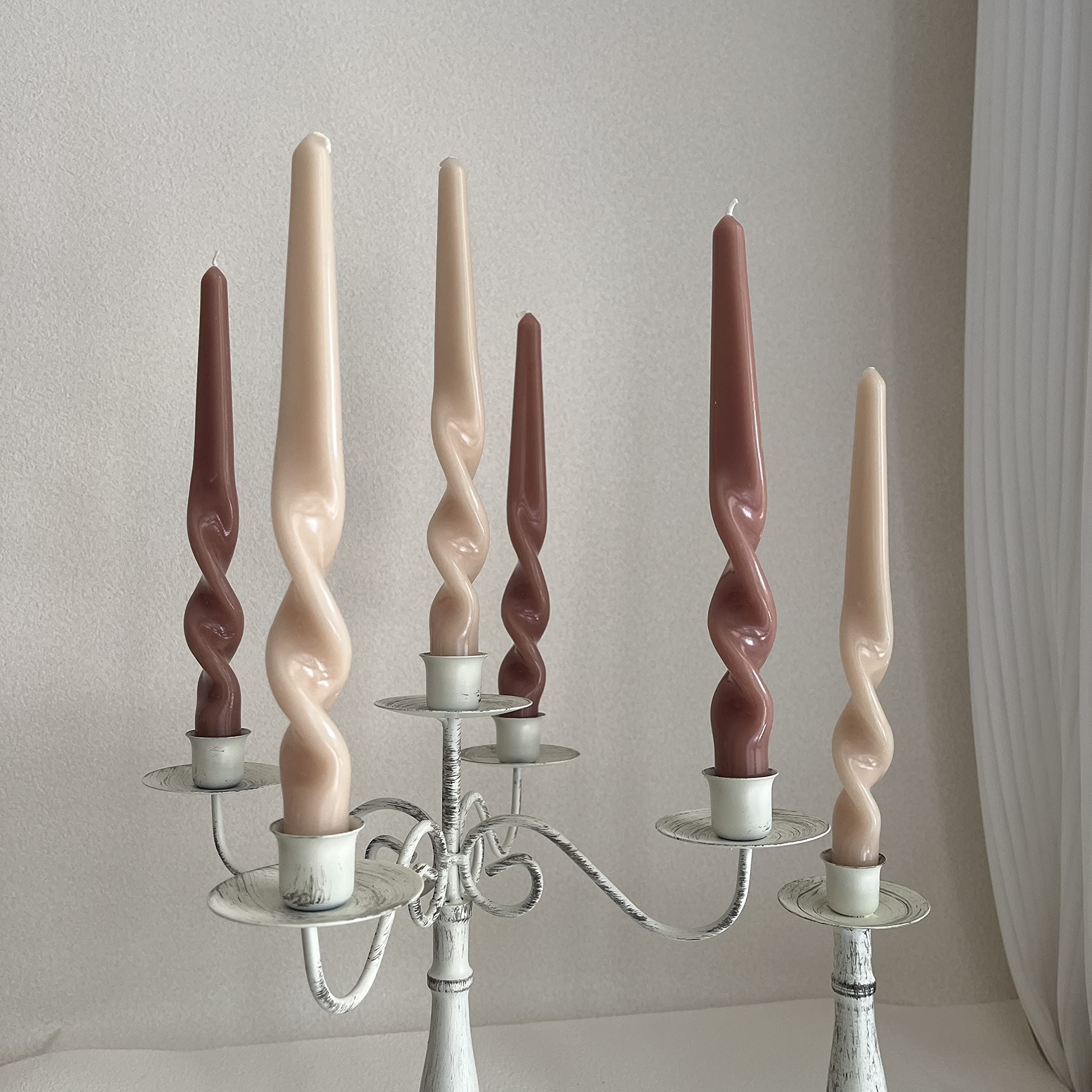 PAMELIFE Spiral Taper Candles - Set of 6 Twisted Candle 9.5 Inch Tall for Home Decoration Holiday Wedding Party(Brown)