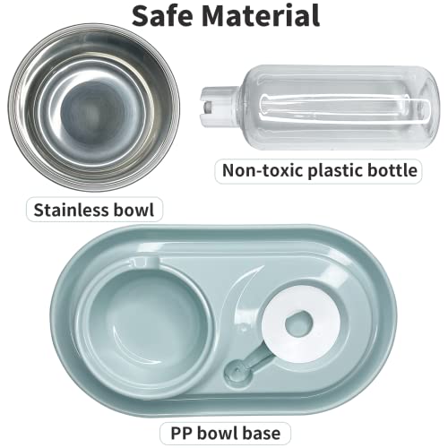 Fhiny Dog Cat Double Bowls, Bunny Automatic Water Bottle Set Dispenser Detachable Stainless Steel Bowls for Small Animals Cats Kitten Puppy Squirrel