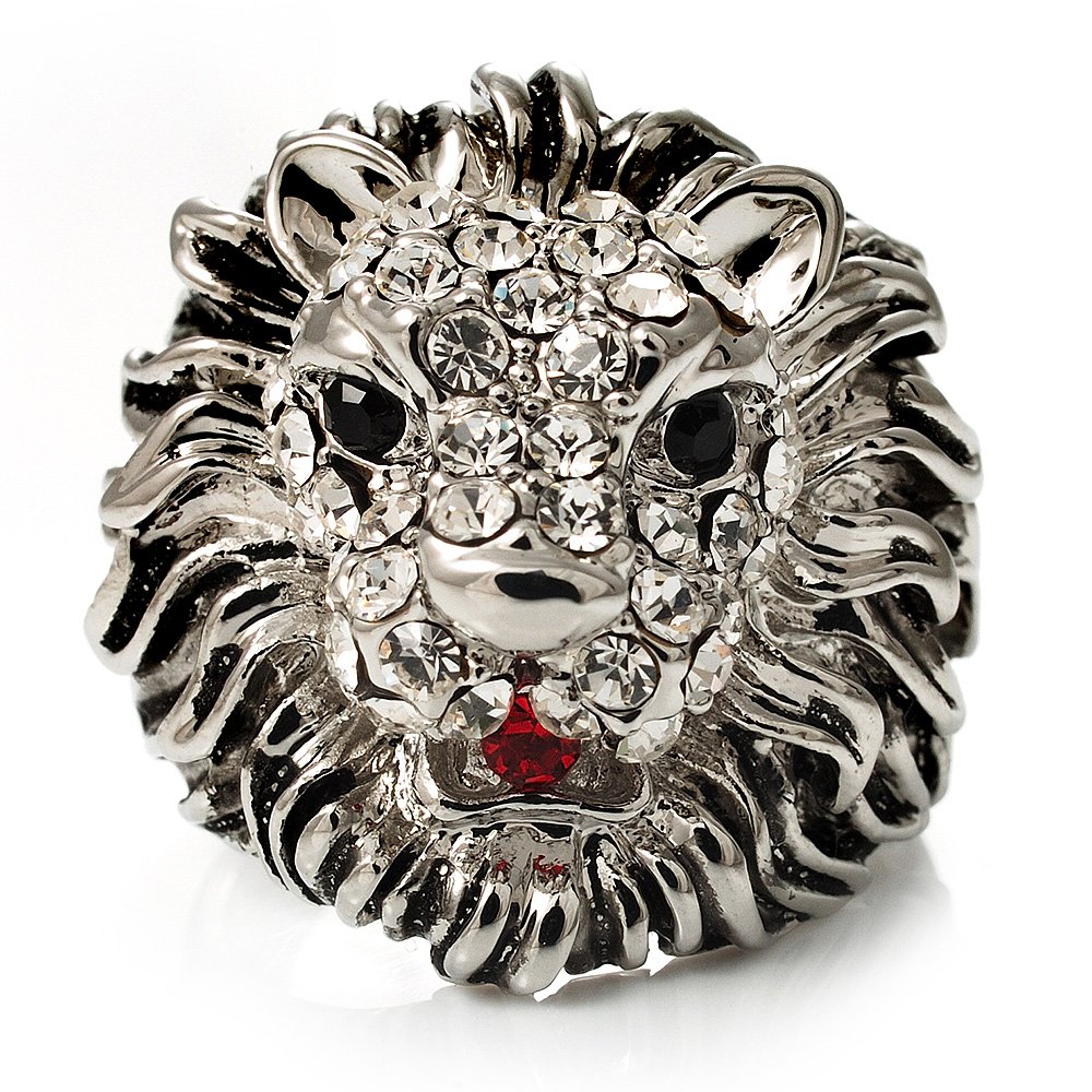 Avalaya Statement Rhodium Plated Crystal 'Lion' Ring - size 9