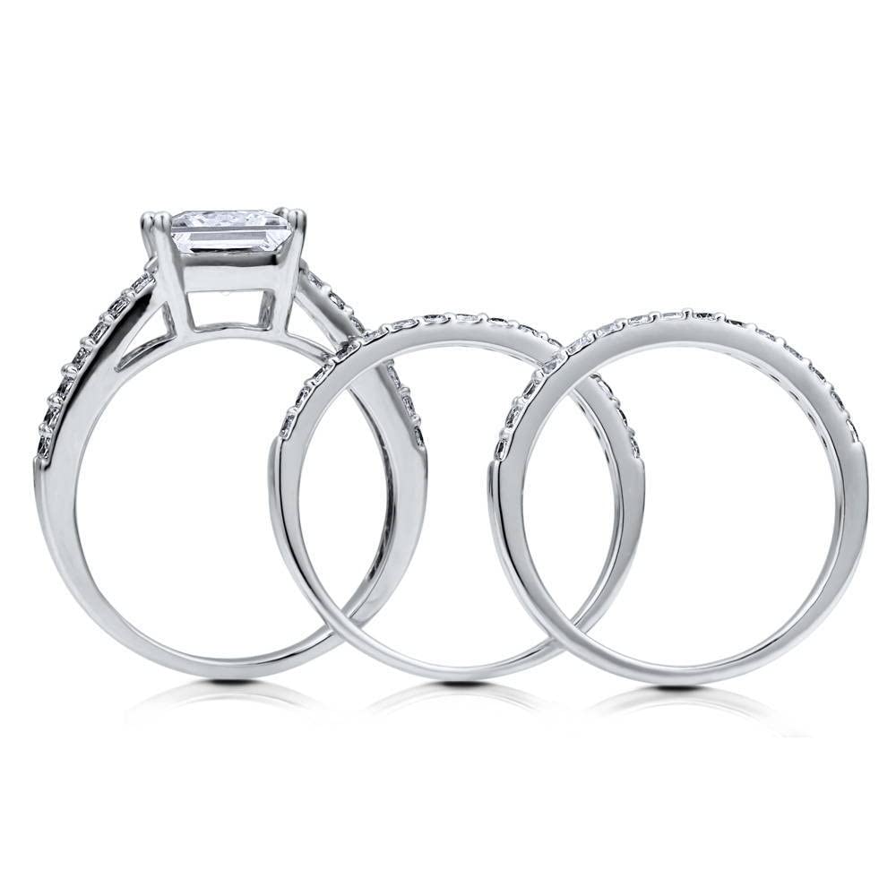 BERRICLE Sterling Silver Solitaire Wedding Engagement Rings 2 Carat Princess Cut Cubic Zirconia CZ Statement Split Shank Ring Set for Women, Rhodium Plated Size 7