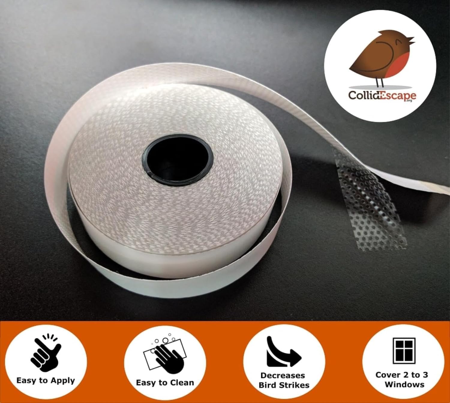 CollidEscape Spiderweb Clear Bird Tape for Windows (3/4" x 40' - Covers 2 to 3 Windows) | Window Decals to Prevent Bird Strike Prevention for Windows | Clear