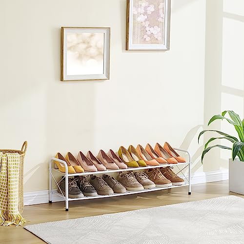 Hoctieon 2 Tier Shoe Rack for Closet, Shoe Rack FreeStanding, Entryway Shoe Shelf, Shoe Storage Organizer, Durable Mesh Style Shoe Rack, White