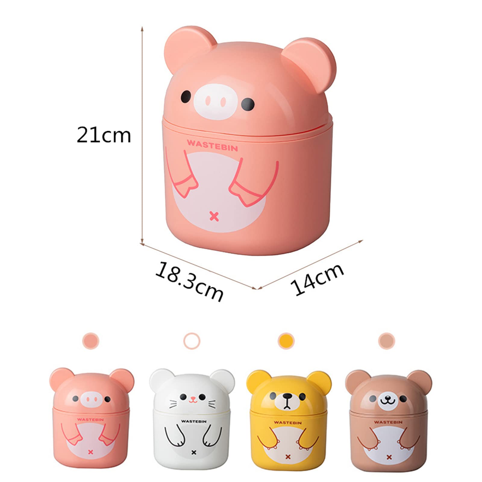 YISTOS Mini Countertop Trash Can with Lid, Desk Small Trash Can, Waste Garbage Bin, Room Decoration Big Ears Desktop Wastebasket for Countertop, Vanity, Office or Coffee Table - Pink