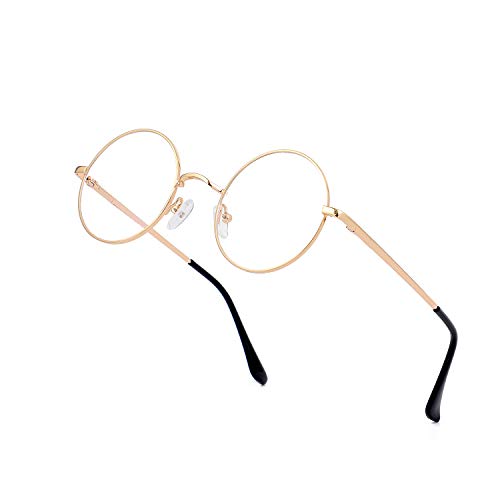 EYLRIM Round Blue Light Blocking Glasses for Women Men Circle Clear Lens Metal Frame Eyeglasses Non Prescription(Gold)