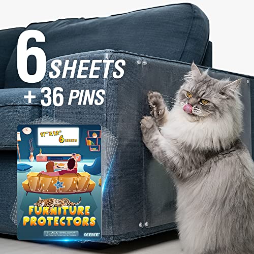 Conlun Cat Scratch Furniture Protector - Anti Scratch Protectors from Cats - Cat Scratch Deterrent Tape - Cat Couch Corner Protectors - Clear Couch Corner Protectors for Cats for Sofa, Door,6-Pack