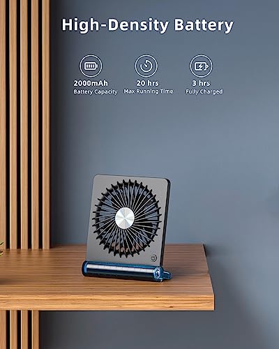 Koonie Portable Desk Fan, 3.5-20hrs Battery Operated Small USB Fan with Ultra Quiet 180° Tilt Folding, Rechargeable Personal Fan with 3 Speeds Strong Wind for Home Office Desktop, Black