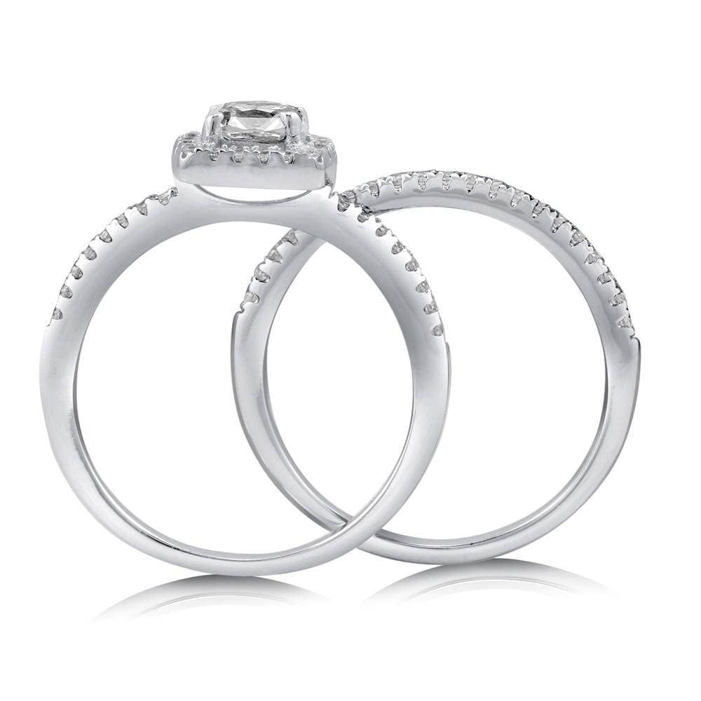 BERRICLE Sterling Silver Halo Wedding Engagement Rings Cushion Cut Cubic Zirconia CZ Ring Set for Women, Rhodium Plated Size 7