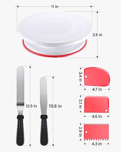 Kootek Cake Decorating Kit Baking Supplies Cake Turntable with 2 Frosting Straight Angled Spatula 3 Icing Smoother Scrapers Baking Accessories Tools for Beginners and Pros, Pink