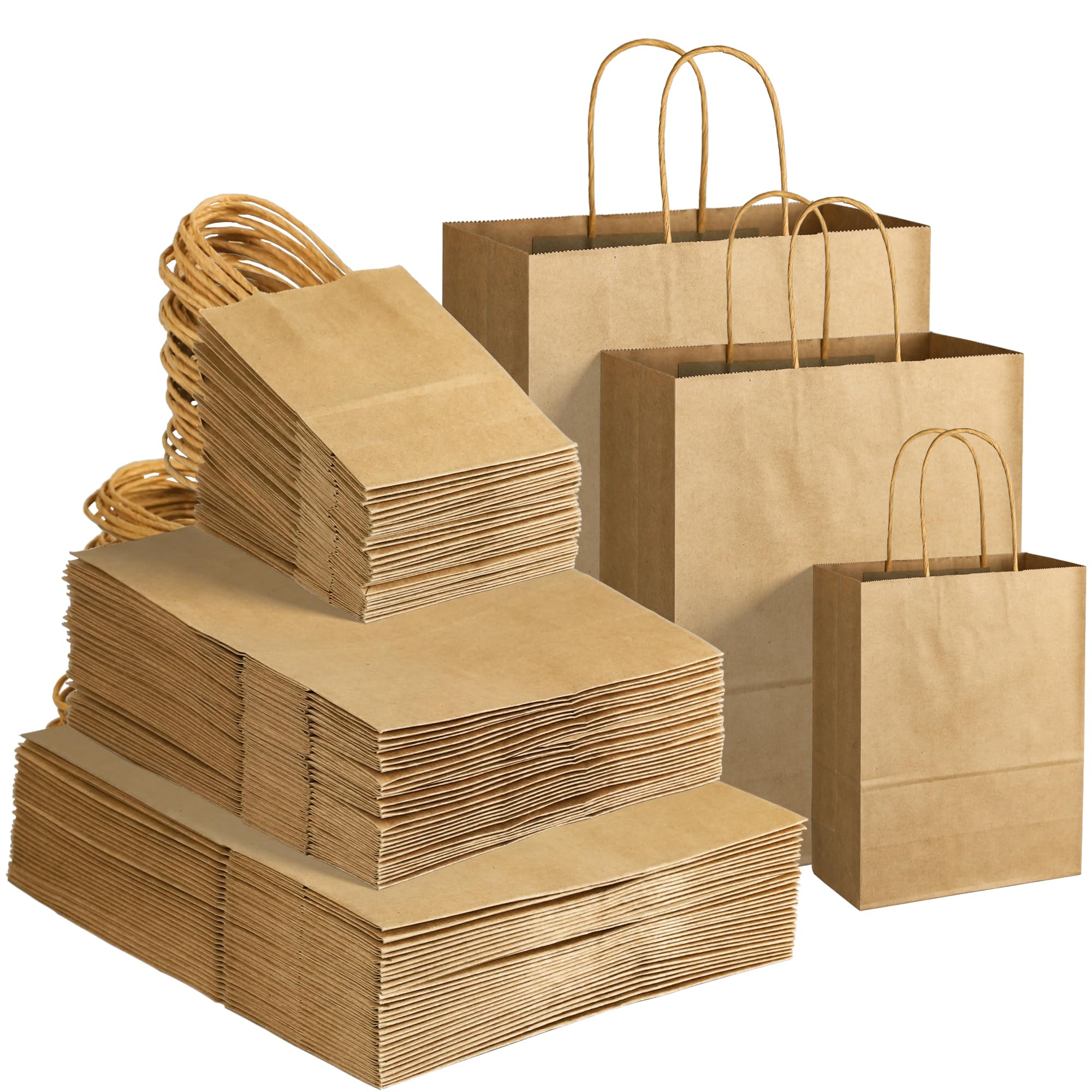 GITMIWS 60 Pack Brown Paper Bags Assorted Sizes Bulk, Brown Kraft Gift Bags with Handles, Craft Paper Retail Bags for Small Business Merchandise Bags
