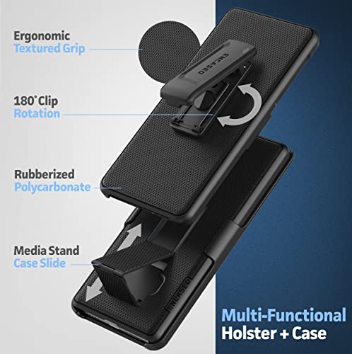 Encased DuraClip Holster Designed for iPhone 14 PRO Case with Belt Clip and Kickstand (Matte Black)