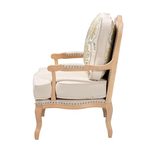 Baxton Studio Andre French Quilted Fabric and White Finished Wood Accent Chair