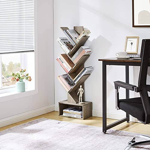 Hoctieon 6 Tier Tree Bookshelf, 6 Shelf Bookcase with Drawer, Modern Book Storage, Free Standing Tree Bookcase, Display Floor Standing Storage Shelf for Books, Utility Organizer Shelves