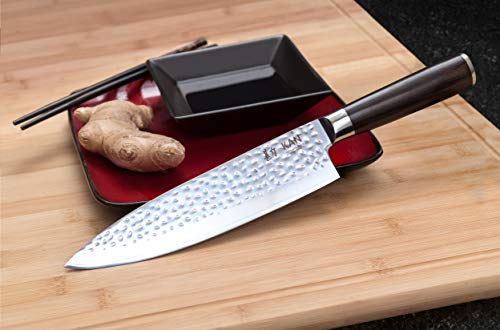 KAN Core Chef Knife 8-inch VG-10 67 layers Damascus Ambidextrous (Hammered VG-10 Blade, Ebony wood handle-upgraded version)