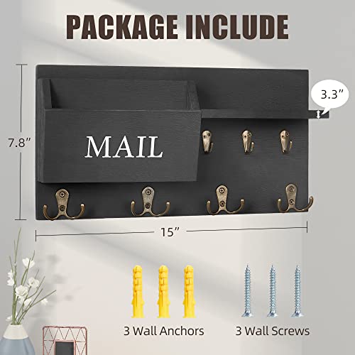 Heylor Key Holder for Wall, Mail and Key Hanger Wall Mount with Double Key Hook and Hat Coat Rack Shelf Decor,Key Organizer Suitable for Entryway, Hallway, Dog Leashes,House and Living Room, Black